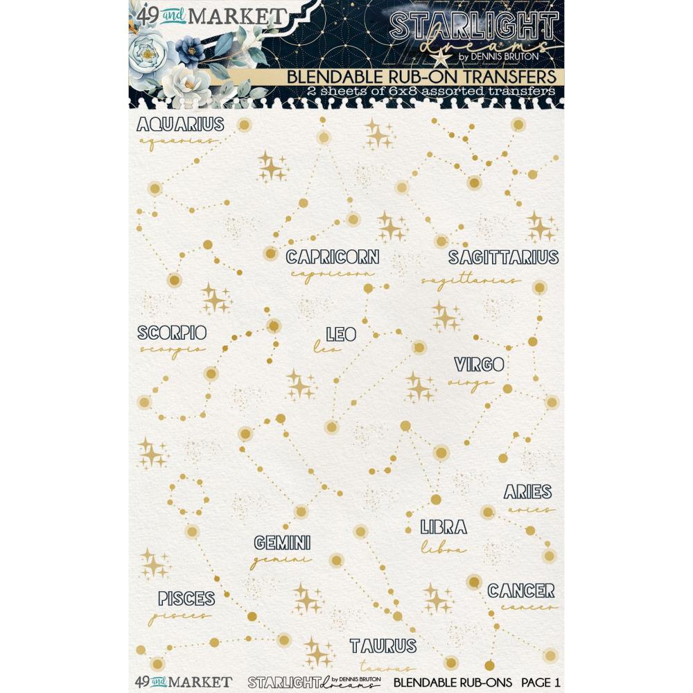 49 And Market Rub-On Transfer Set 6"X12" Starlight Dreams Constellatio ...