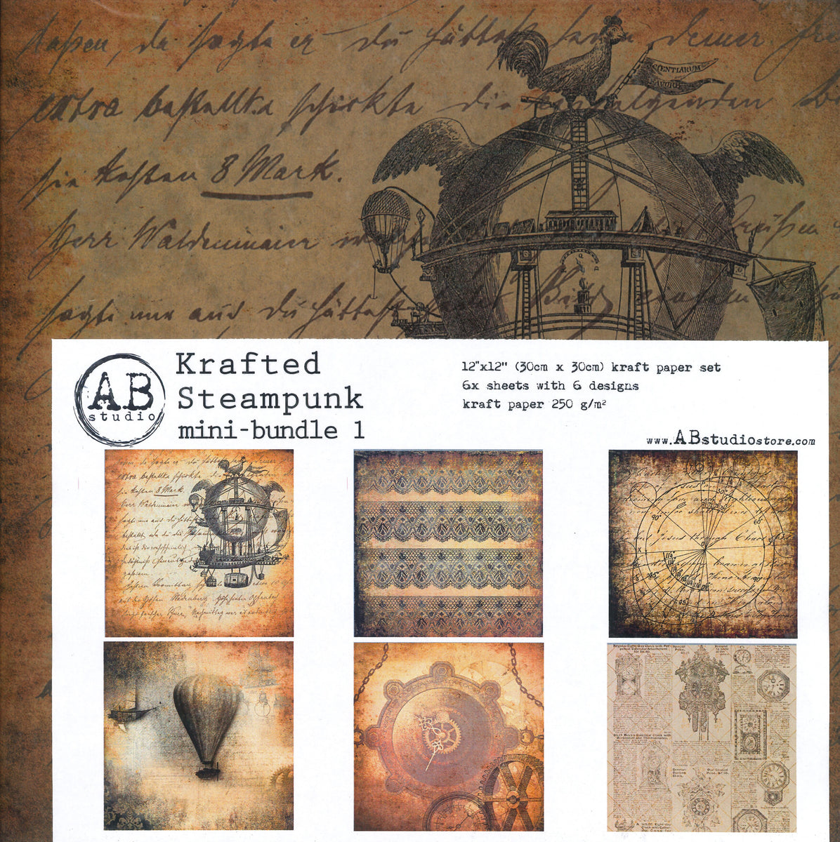 AB Studio "Krafted Steampunk" paper mini- bundle 1 - 6 sheets - 6 desi ...