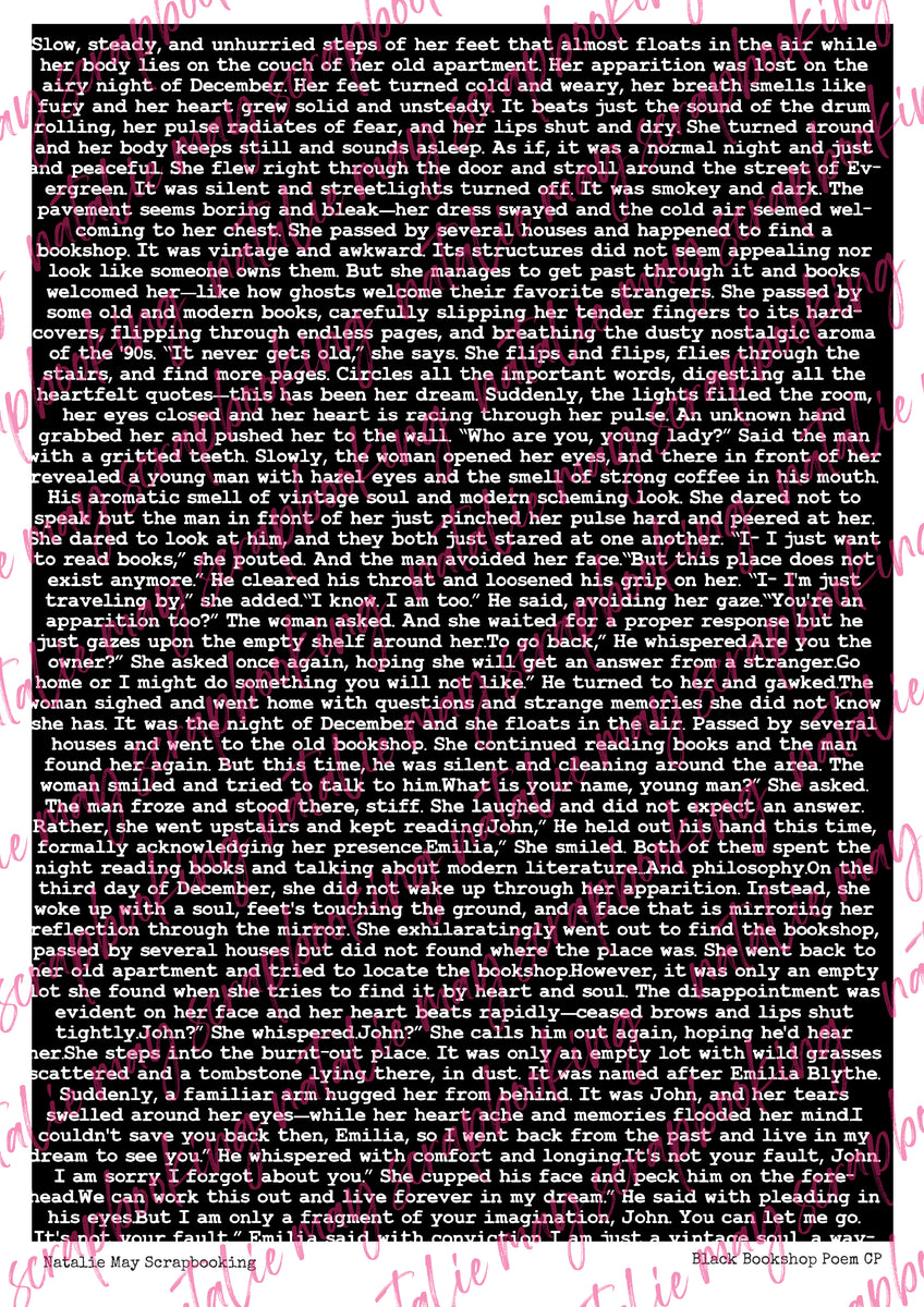 Natalie May Collage Paper - Bookshop Poem Black – Natalie May Scrapbooking