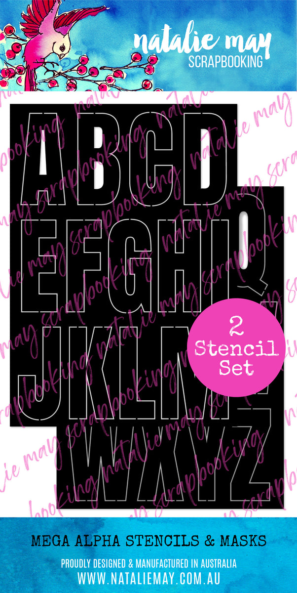 Natalie May Scrapbooking Mega Alphas 2 x Stencil