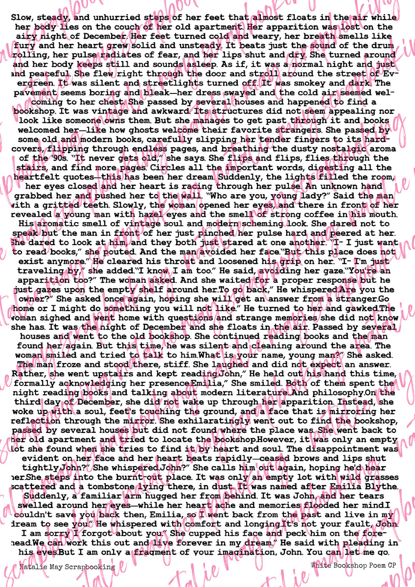Natalie May Collage Paper - Bookshop Poem White – Natalie May Scrapbooking